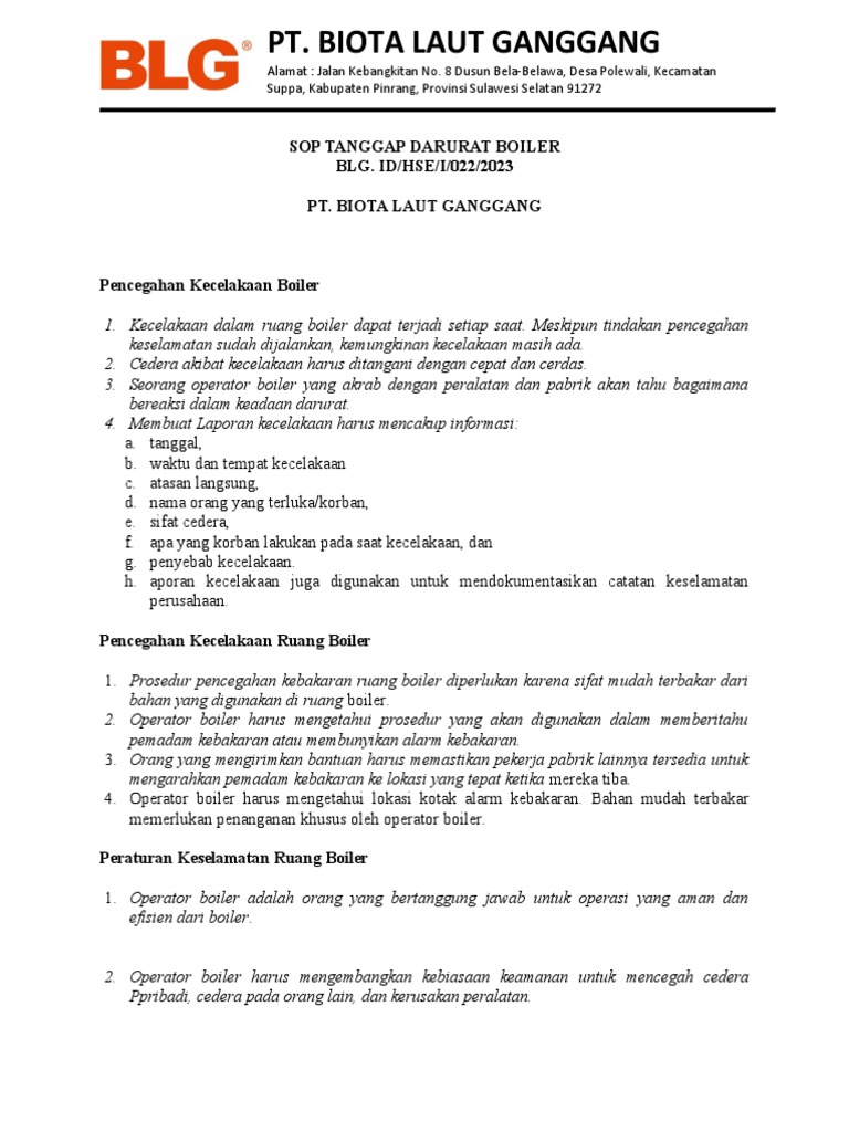 Sop Tanggap Darurat Boiler | PDF