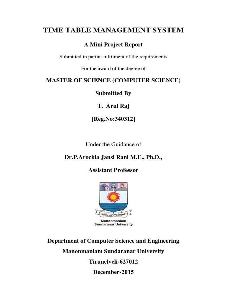 TIME TABLE MANAGEMENT SYSTEM A Mini Proj | PDF | Databases | System