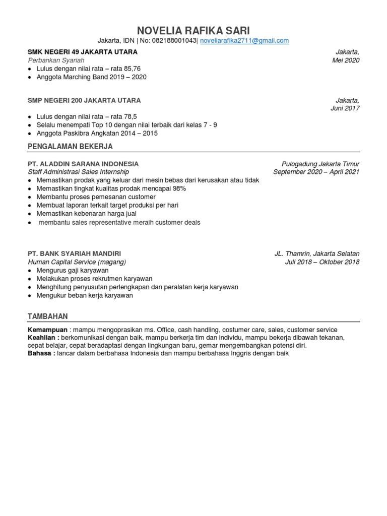 CV Novelia Rafika Sari | PDF