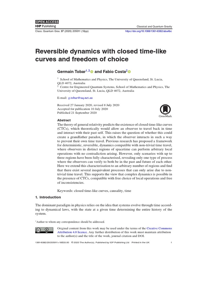 Reversible Dynamics With Closed Time-Like Curves A | PDF | Time Travel ...
