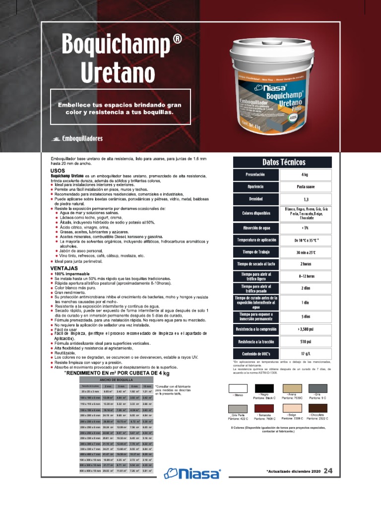 Boquichamp Uretano | PDF | Agua | Curado (Conservación de Alimentos)