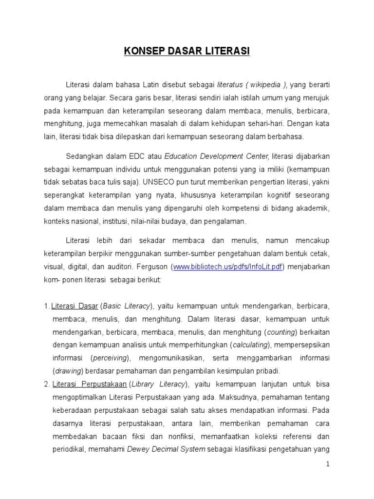 PEGERTIAN LITERASI Jurnal Literasi Dasar | PDF