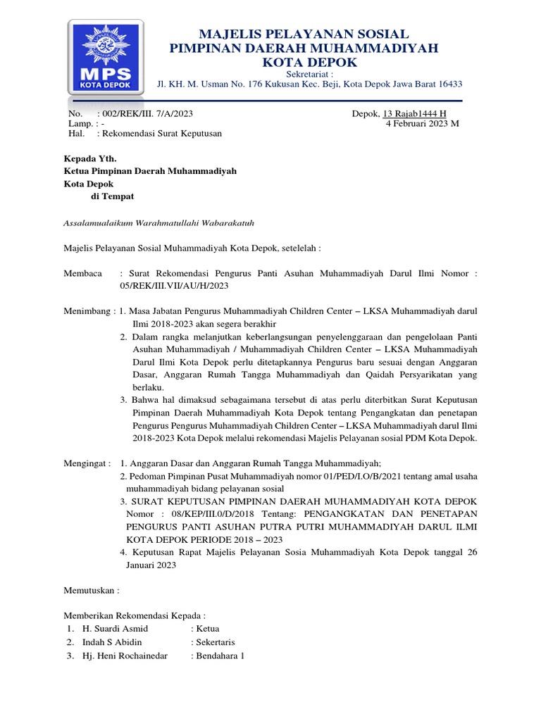 SURAT NO 2 2023 Mps (Pengajuan SK) | PDF