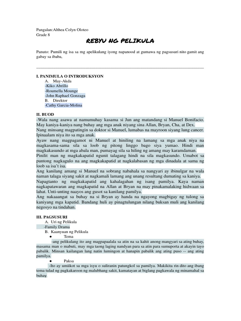 Rebyu NG Pelikula | PDF