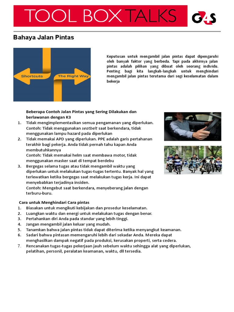 Toolbox Talk March 2023 - Bahaya Jalan Pintas (Shortcut Hazards) | PDF