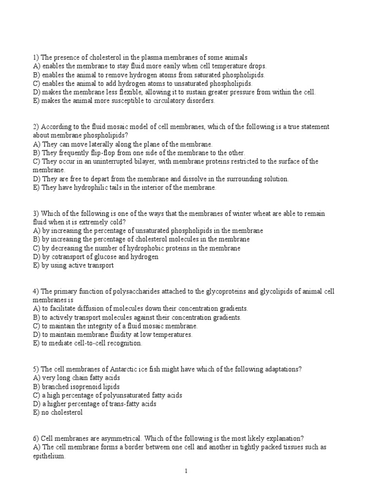 Lecture 2 Membrane Transport & Cell Signaling - Questions | PDF | Cell ...