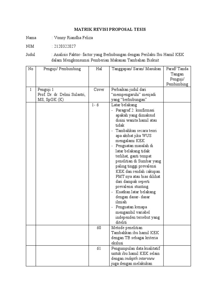 Matrik Revisi Proposal Tesis | PDF