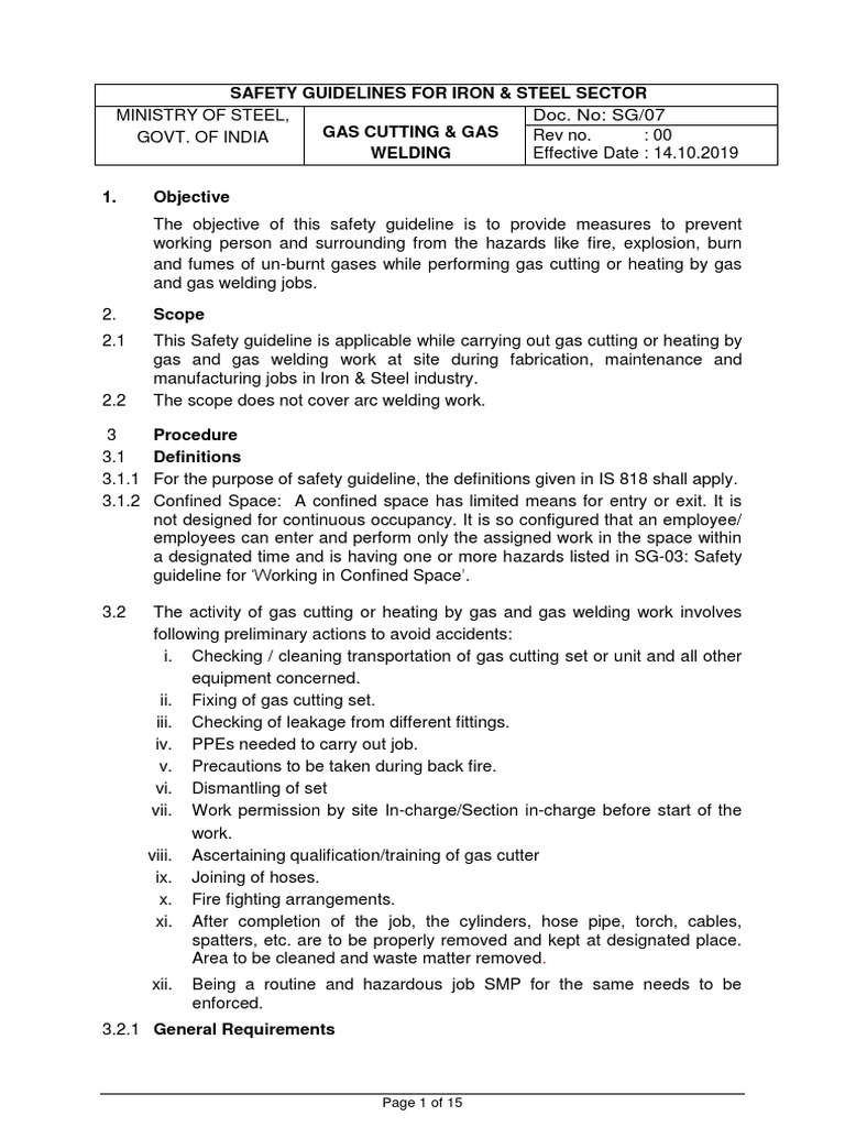 Safety Guidelines For Iron & Steel Sector Gas Cutting & Gas Welding 1 ...