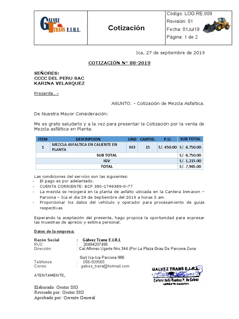 LOG - RE.009 Cotizacion de Servicios | PDF