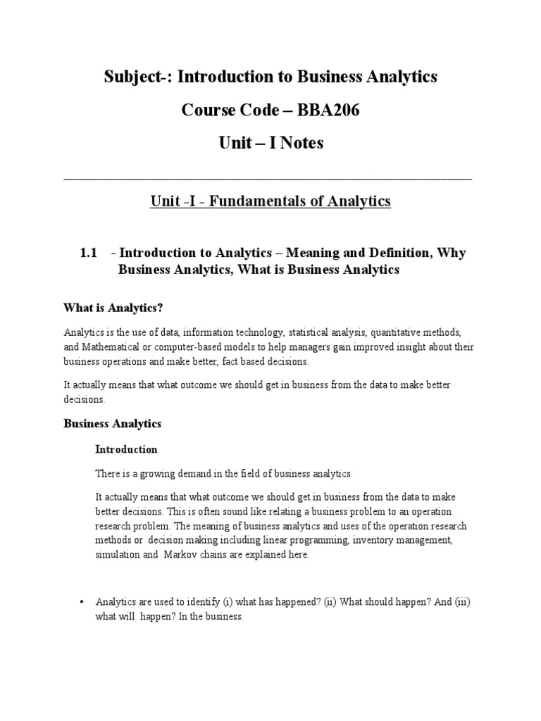 Unit-I Notes | Download Free PDF | Analytics | Data