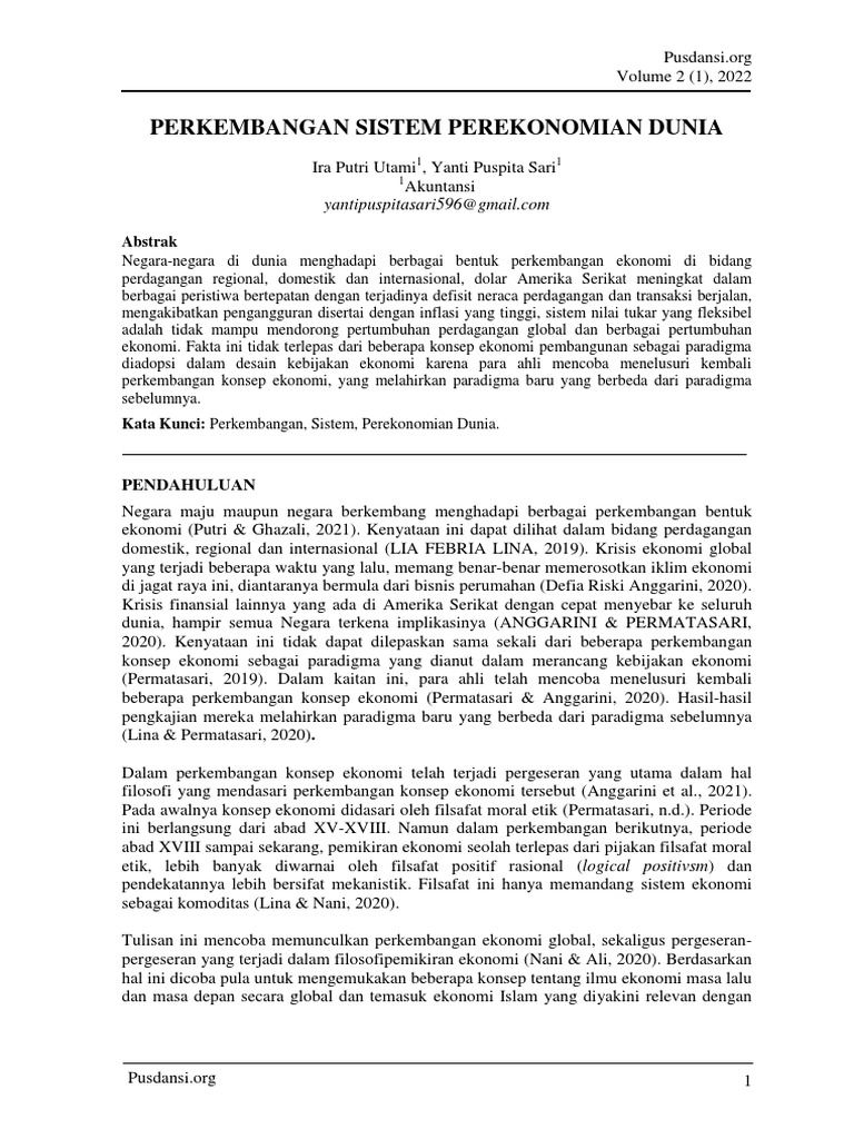 Perkembangan Sistem Perekonomian Dunia: Abstrak | PDF
