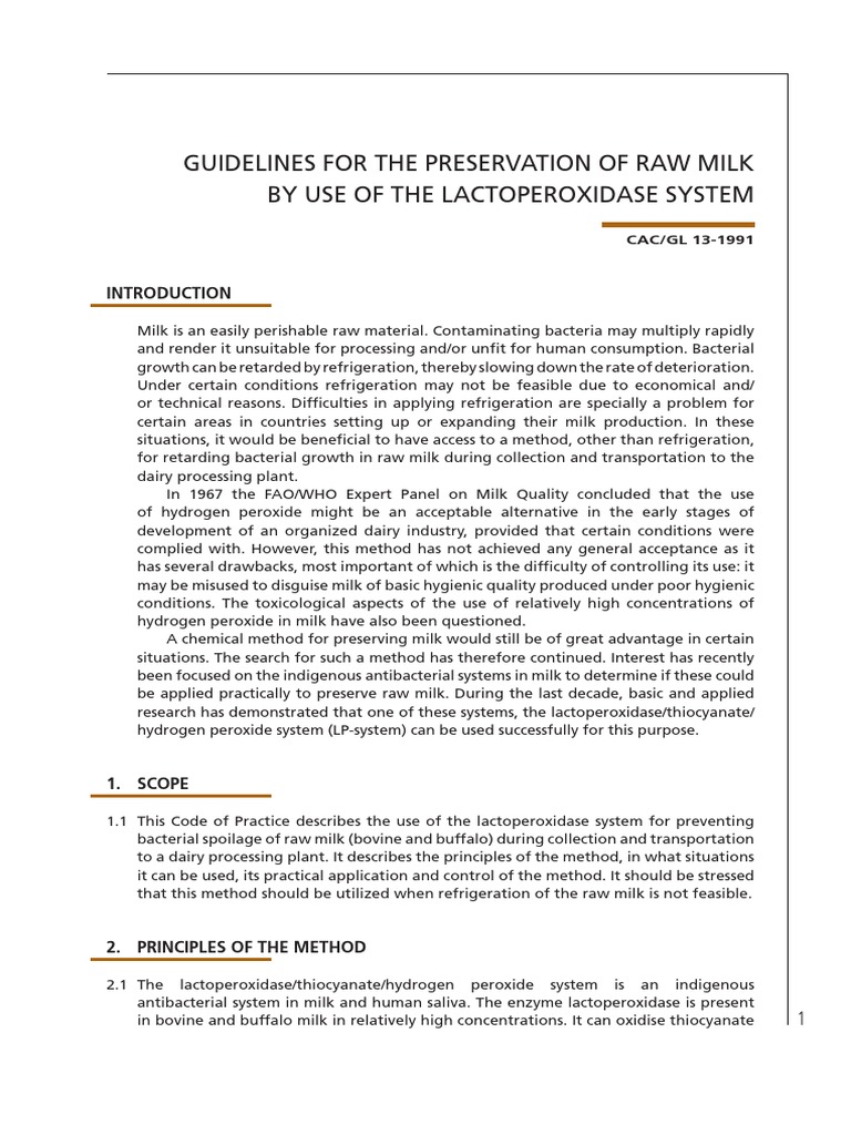 Preserving Raw Milk with Lactoperoxidase | PDF | Milk | Chemistry