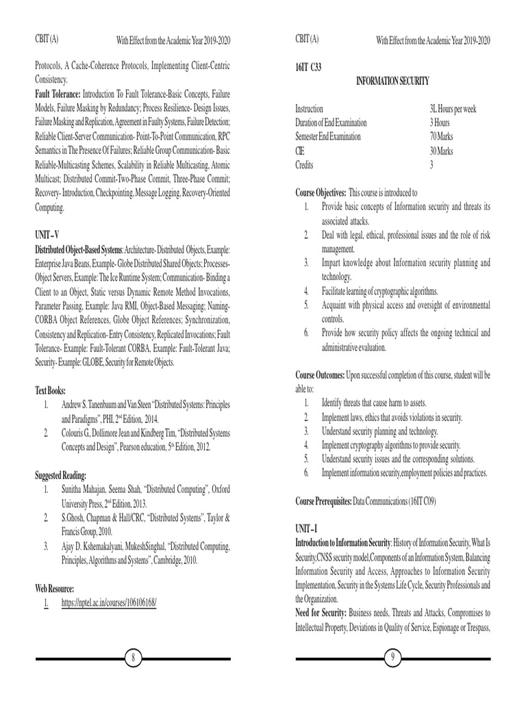 BE - IT CBCS VII & VIII Syllabus - Information Security-Cbit | PDF | Information Security ...
