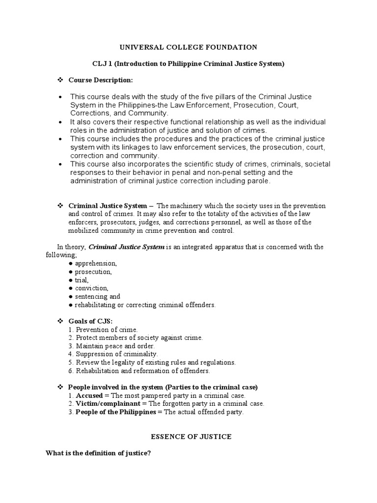Universal College Foundation CLJ 1 (Introduction To Philippine Criminal ...