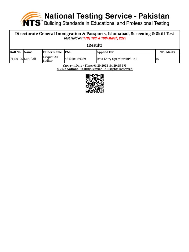 Directorate General Immigration & Passports, Islamabad, Screening ...