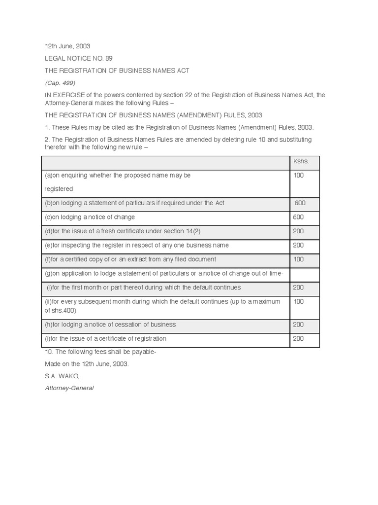 Amendment Rules for Business Names 2003 | PDF | Technology & Engineering