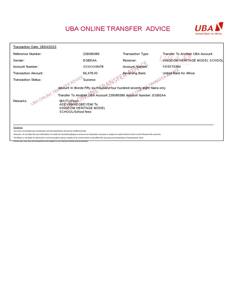 Uba Online Transfer Advice | PDF
