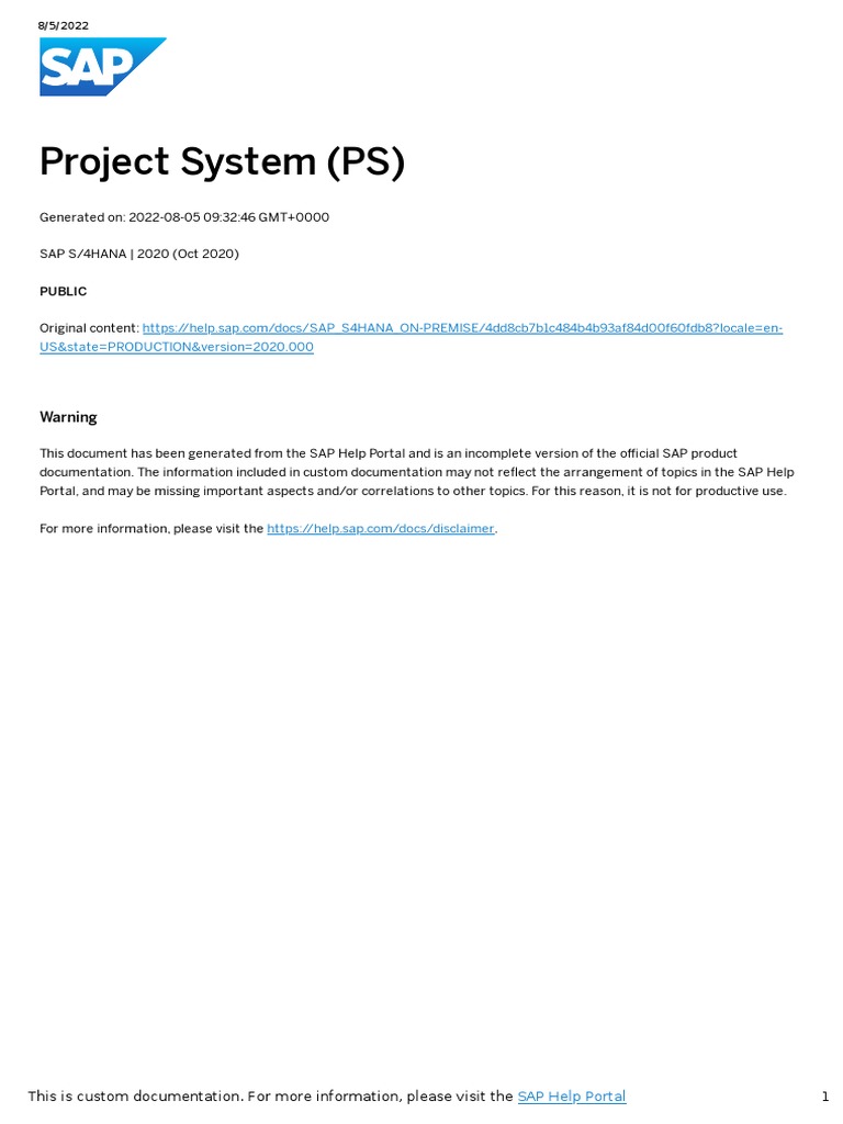 Project System (PS) : Warning | PDF | Interest | Cost