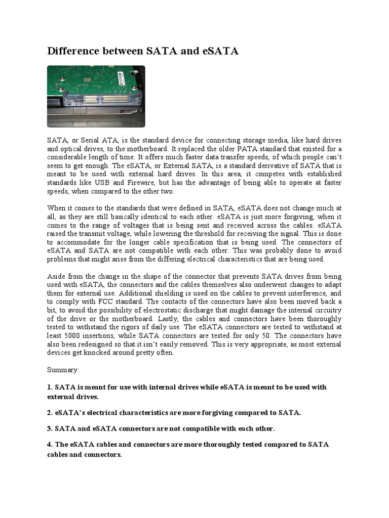 Difference Between SATA and eSATA | PDF