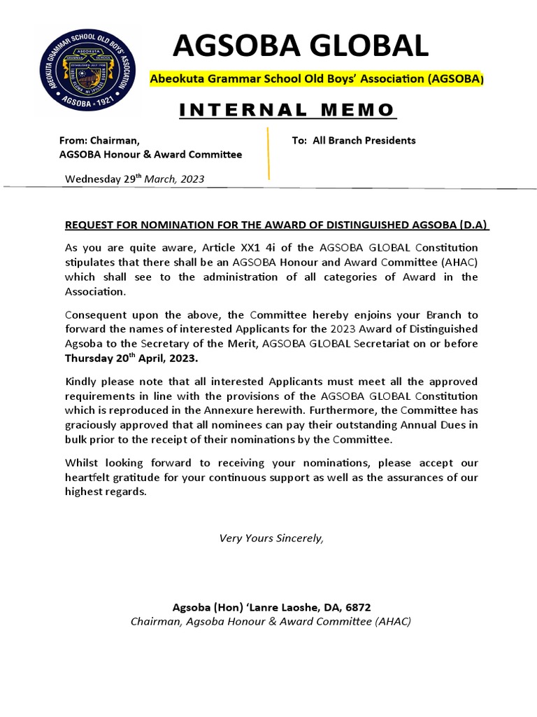 Agsoba Global: Internal Memo | PDF | Government