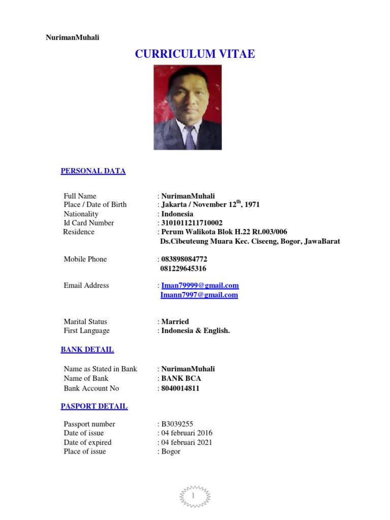 CV Nuriman Muhali Update | PDF