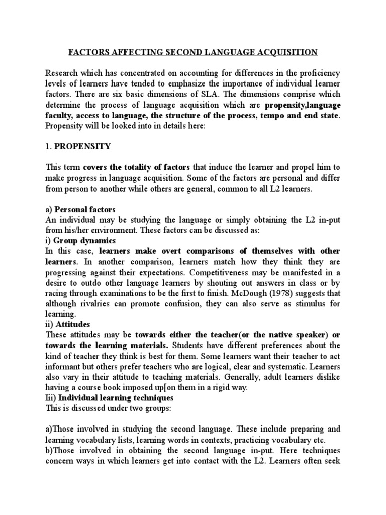 Factors Affecting Second Language Acquisition | PDF | Second Language Acquisition | Second Language