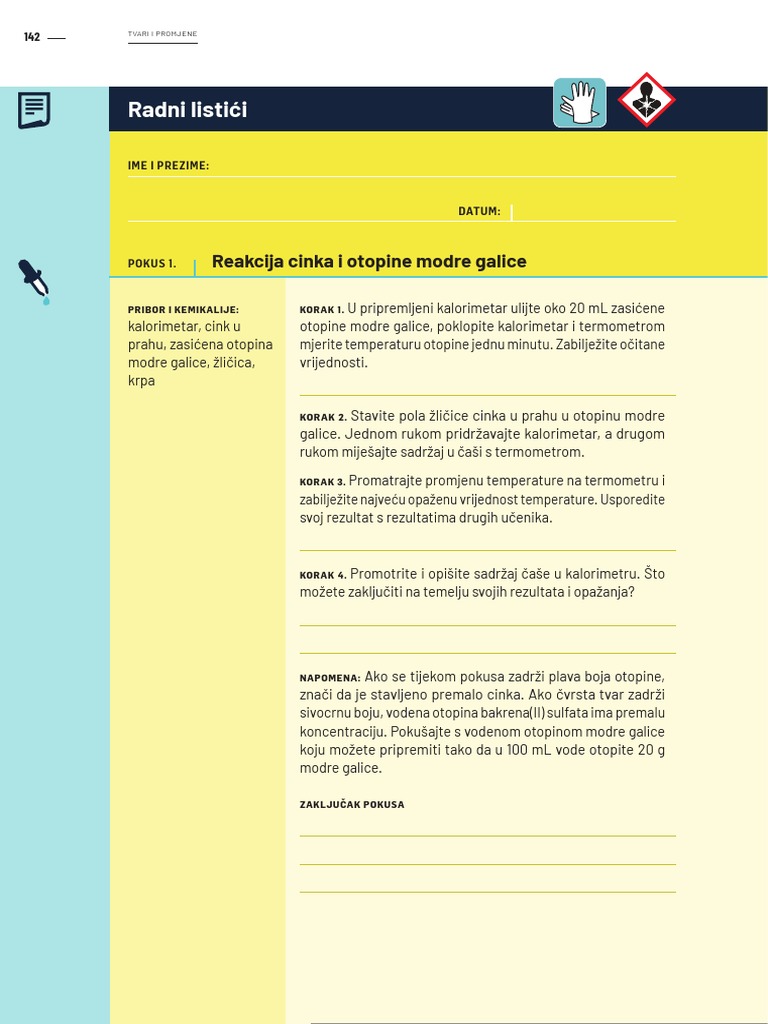 Kemija 7 Radni Listic - 4.4 - Pokus 1 | PDF