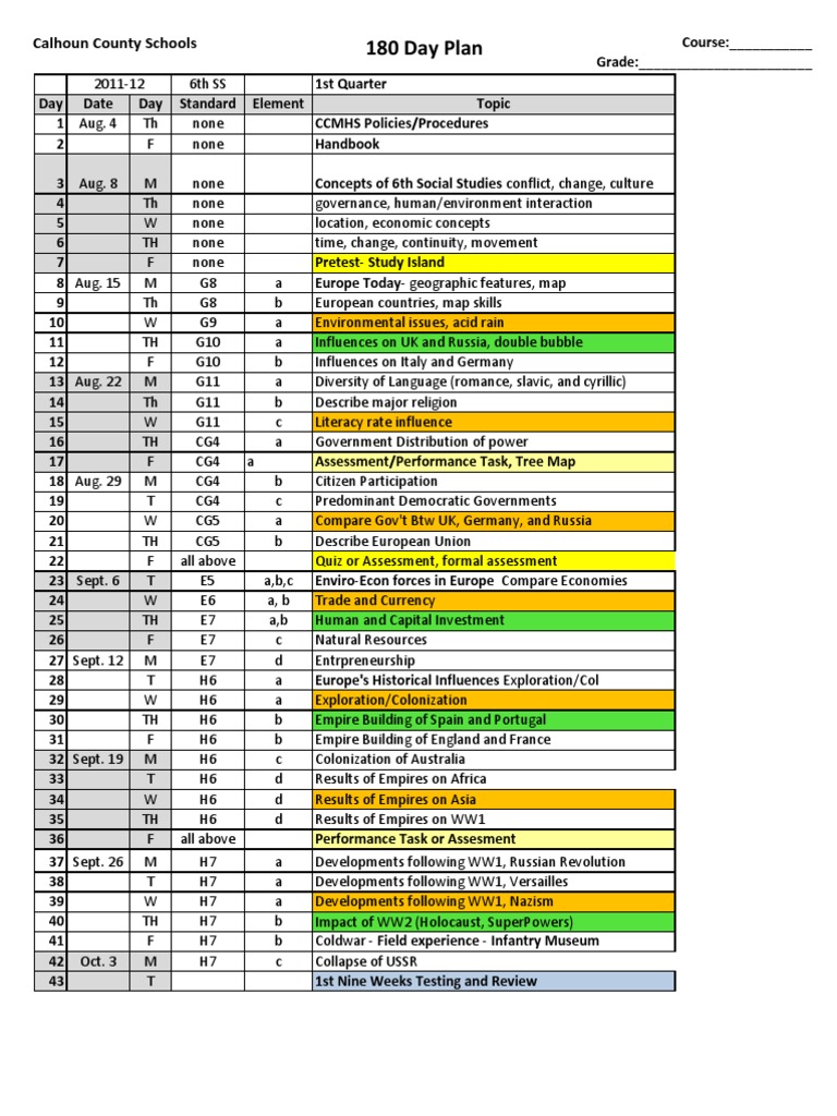 Calhoun County Schools 180 Day Plan | PDF | Part Of Speech | Canada
