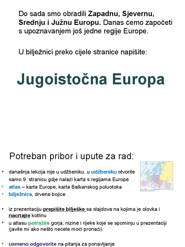 Jugoistočna Europa: Srednju I Južnu Europu. Danas Ćemo Započeti | PDF