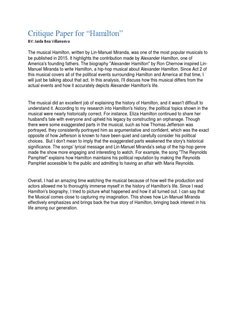 Hamilton Critique pdf | PDF