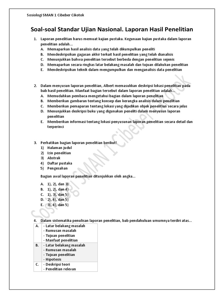 Soal-Soal Standar Ujian Nasional. Laporan Hasil Penelitian | PDF | Seni | Sains & Matematika