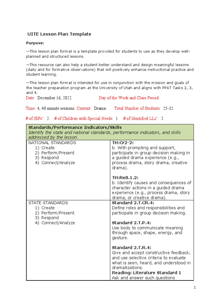 Thea 3015 Final Lesson Plan | PDF | Lesson Plan | Teachers