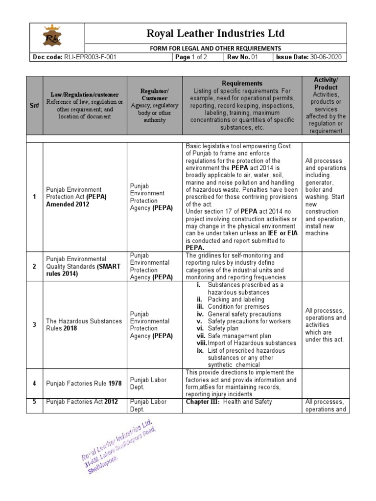 LEGAL Register | PDF | Regulation | Dangerous Goods