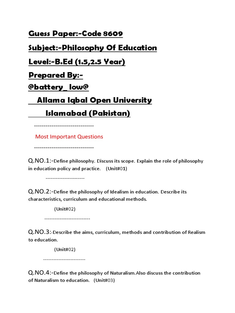 Guess Paper 8609 | PDF