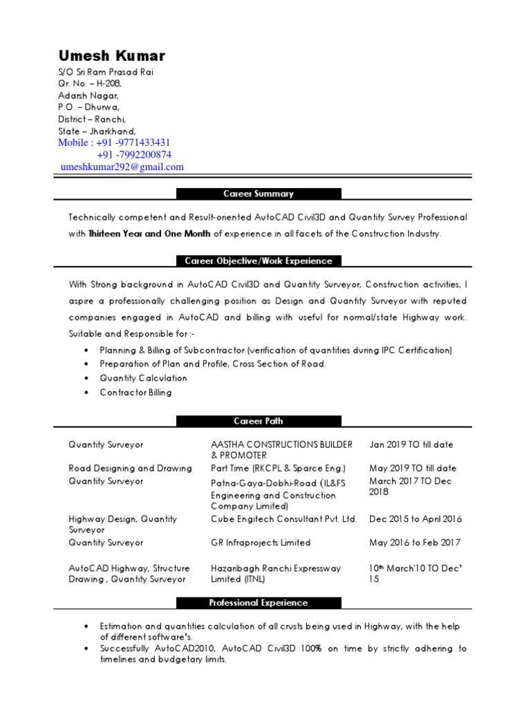 CV Format For QS | PDF | Engineering