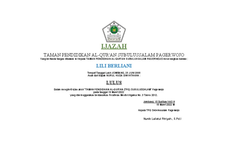 Ijazah TPQ | PDF