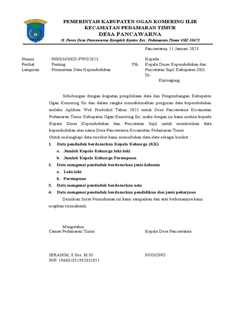 Permohonan Data Ke Capil | PDF