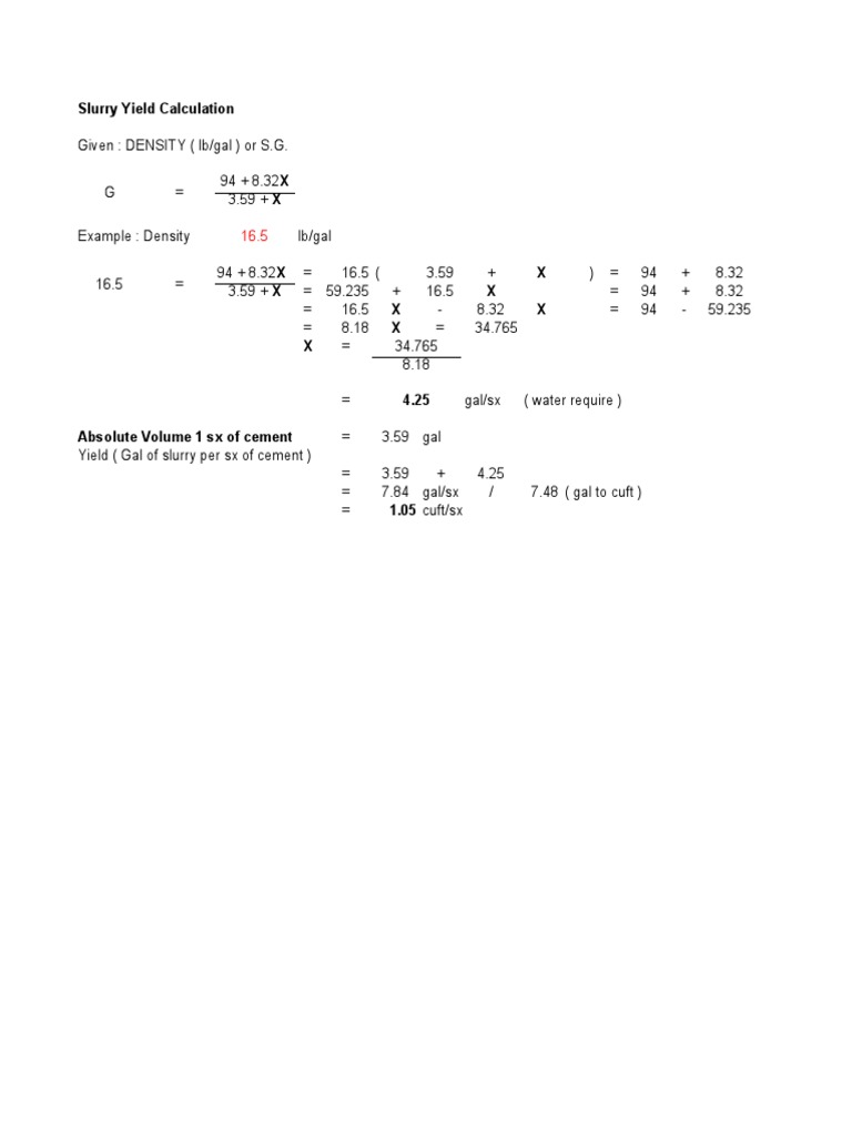 Cement Slurry Yield Calculation Guide | PDF