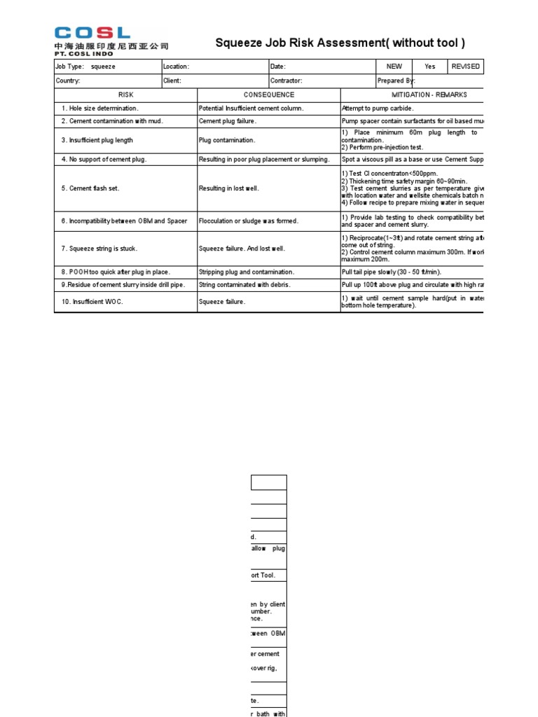 Squeeze Without Tool Engineering Risk Analysis | PDF | Secondary Sector ...