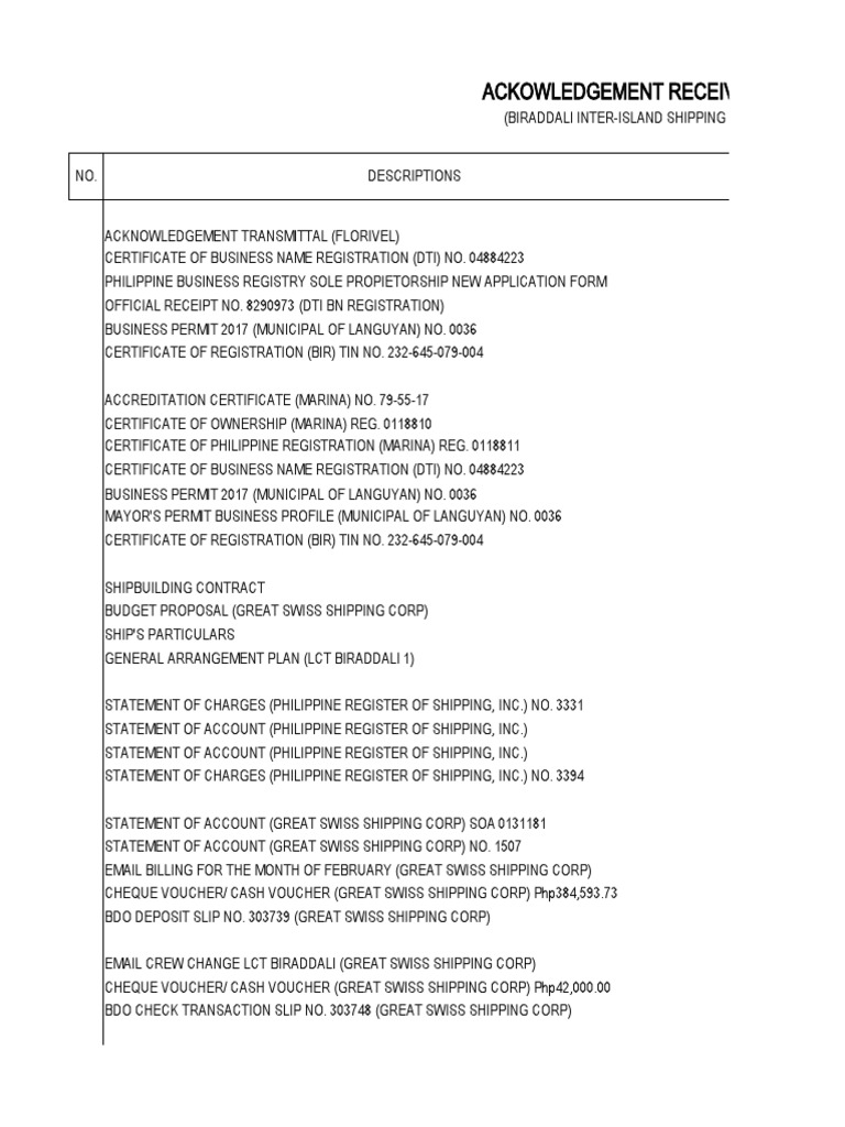 Ackowledgement Received Documents | PDF | Receipt | Business