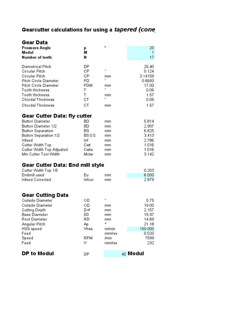 Gear Cutter Calculation | PDF | Gear | Mechanical Engineering
