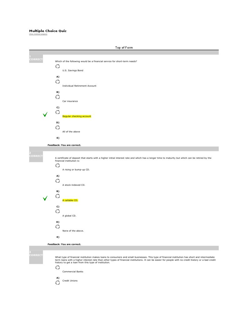 Multiple Choice Quiz Chapter 5 | PDF | Certificate Of Deposit | Interest