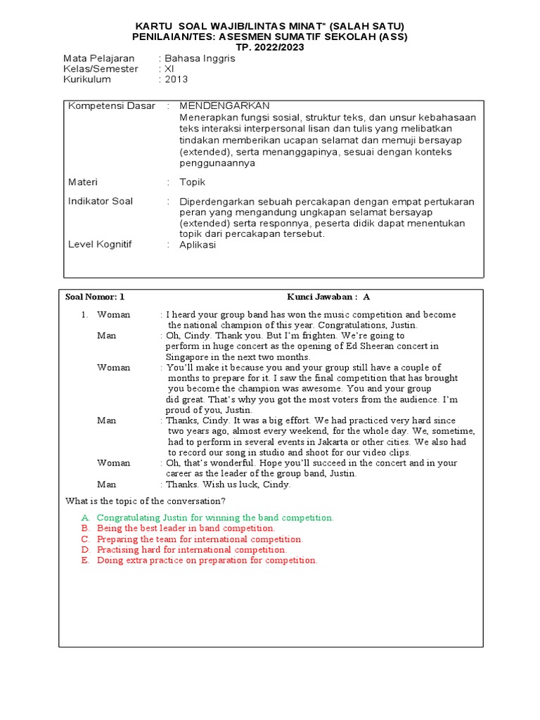 Format - Kartu - Soal - Basing KD 20-21 | PDF