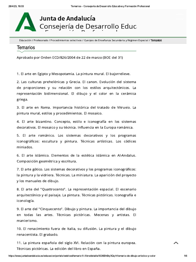 Temario Dibujo Artístico y Color | PDF