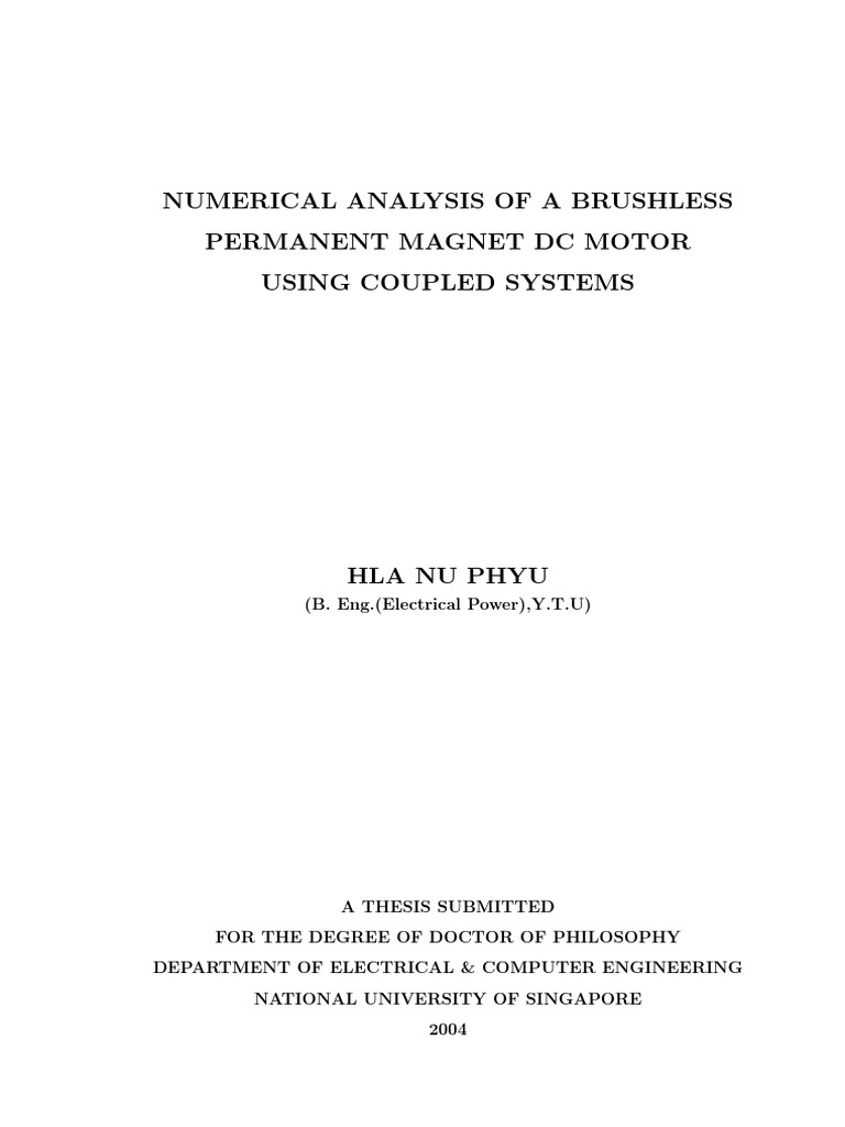 Numerical Analysis of A Brushless Permanent Magnet DC Motor Using Coupled Systems | PDF ...