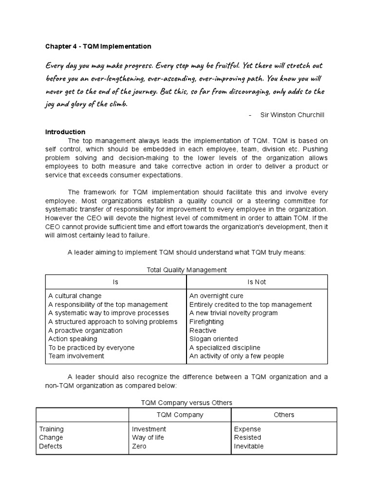 Chapter 4 TQM Implementation | PDF | Business | Economies