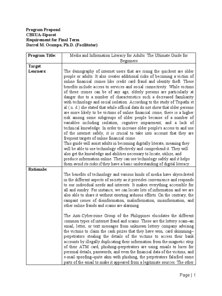 Program Proposal | PDF | Information Literacy | Password