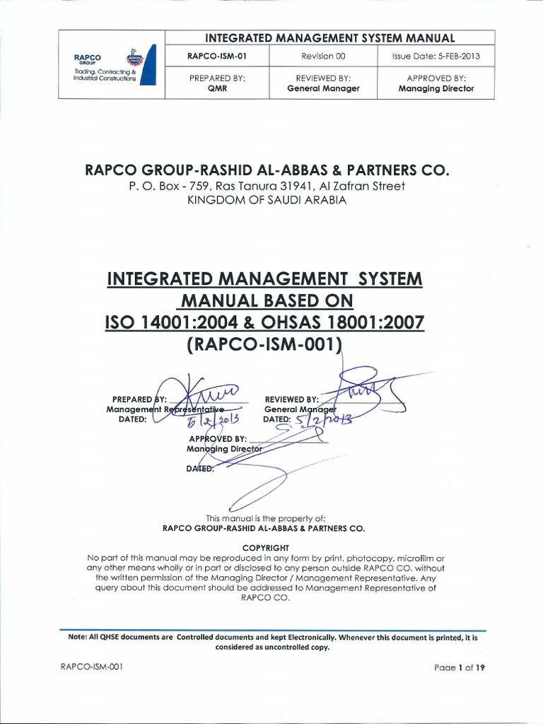 Integrated Management System Manual | PDF