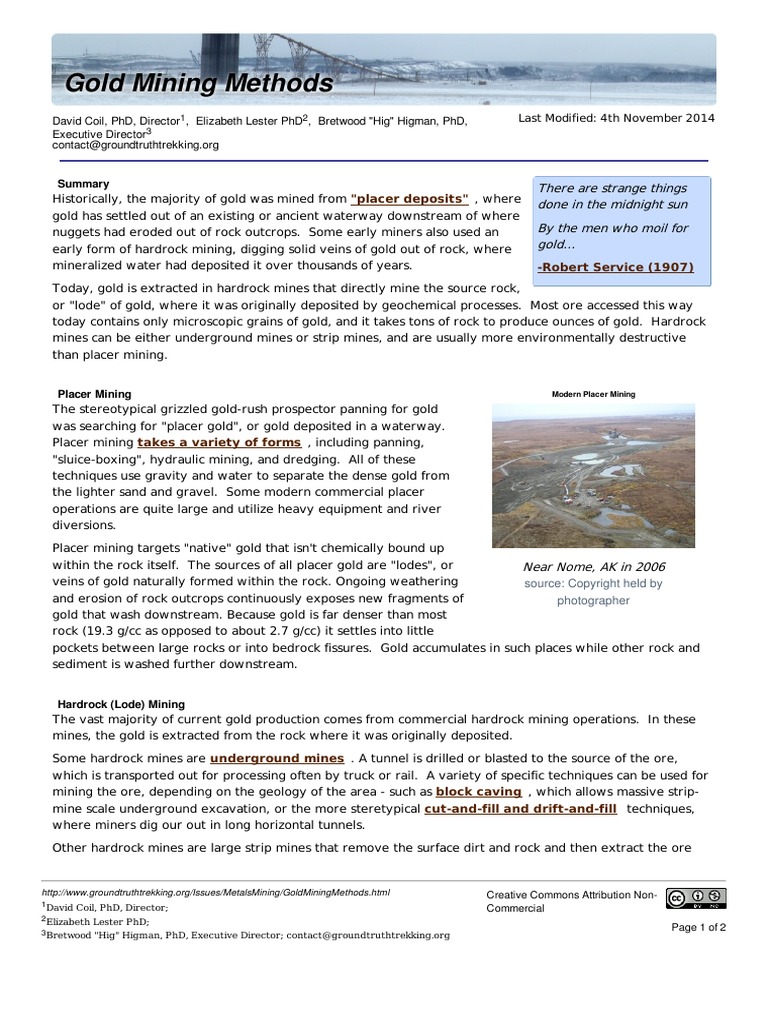 Gold Mining Methods | PDF | Mining | Gold