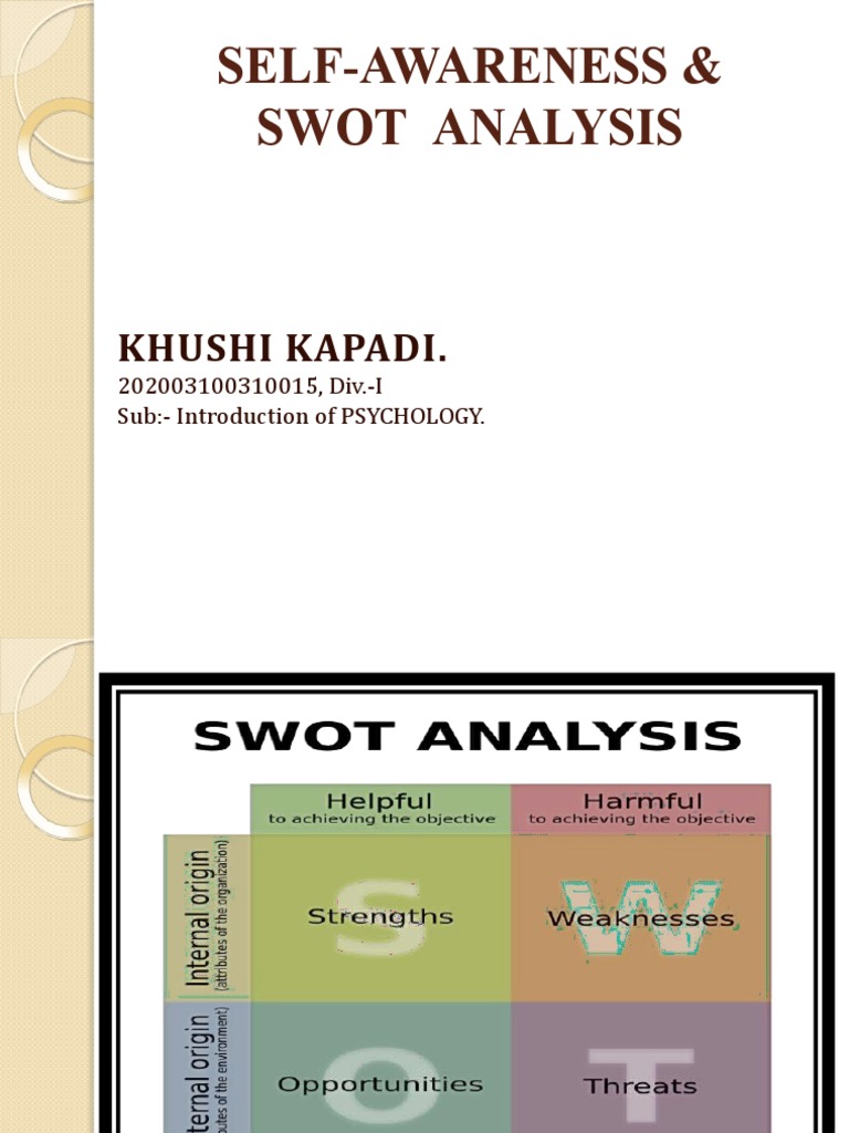 Self-Awareness & Swot Analysis: Khushi Kapadi | PDF